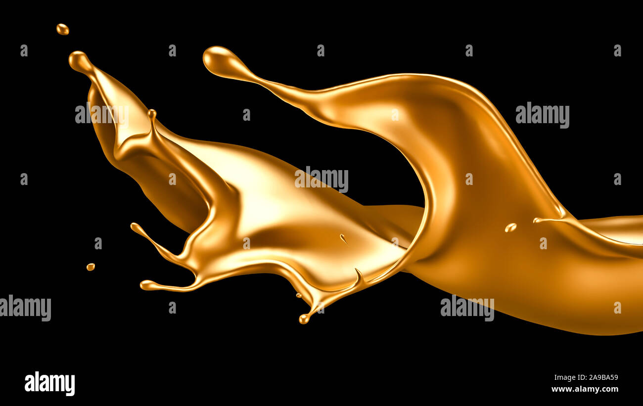 Splash gold black background. 3d rendering 3d illustration Stock Photo ...