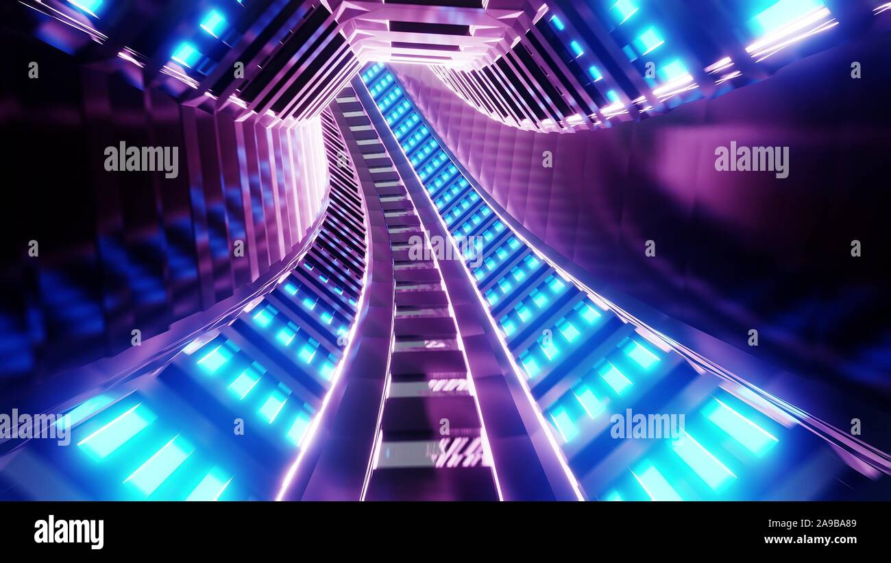 futuristic scifi train / subway tunnel corridor 3d illustration ...