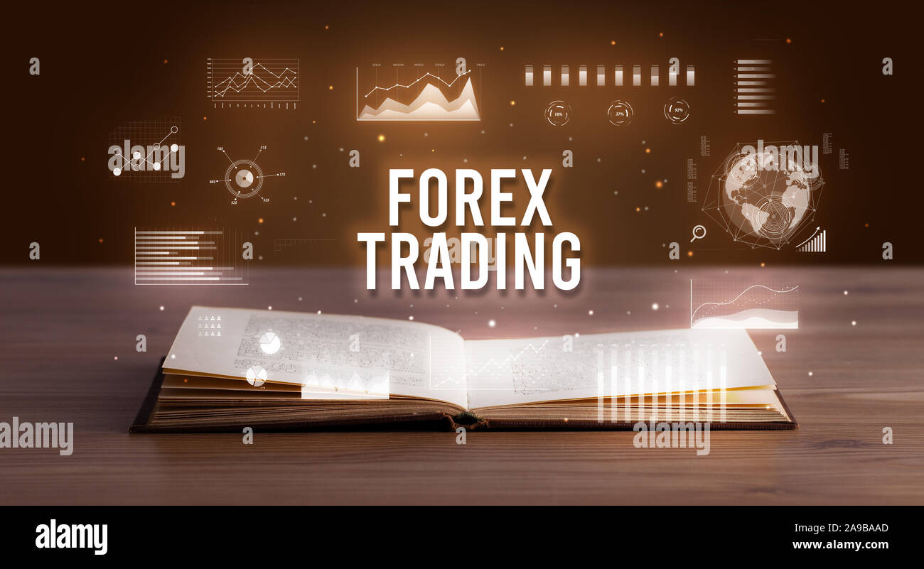 FOREX TRADING inscription coming out from an open book, creative ...