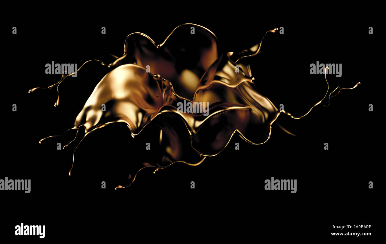 Mysterious, beautiful, luxury gold splash. 3d rendering 3d illustration ...