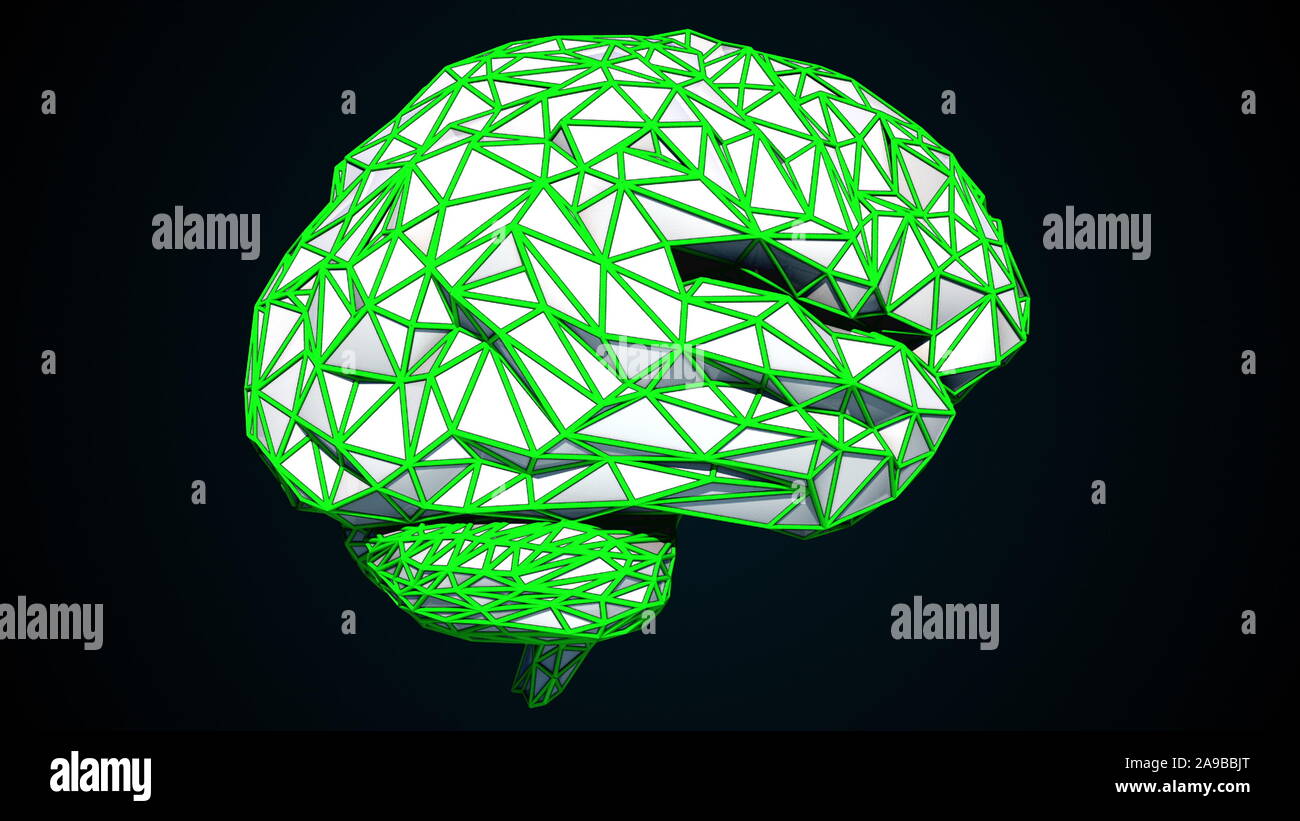 Human brain is formed by a combination of colored triangles, computer ...