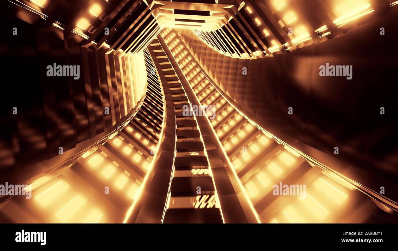 futuristic scifi train / subway tunnel corridor 3d illustration ...