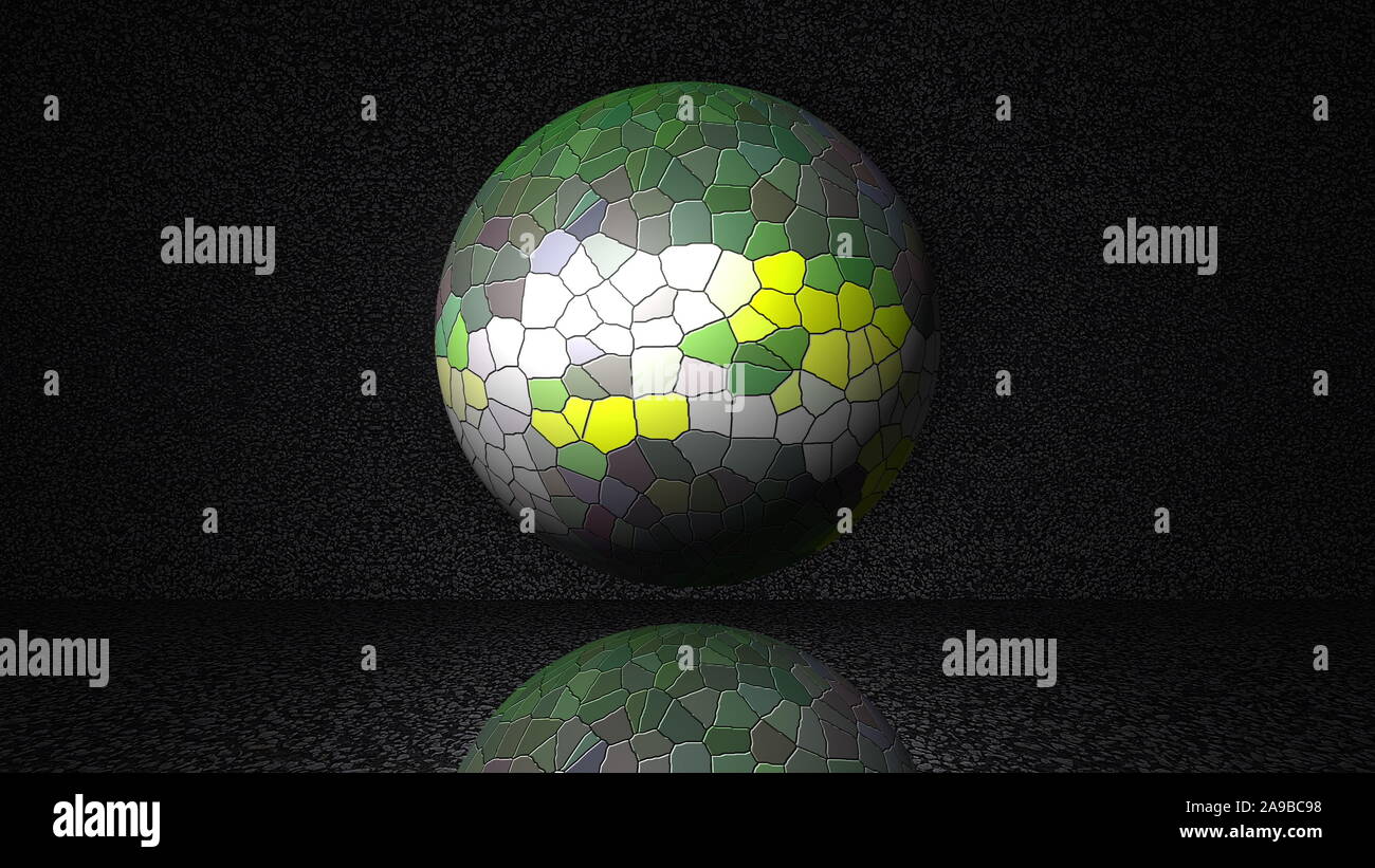 Magic sphere from mosaic on abstract background with reflection below ...