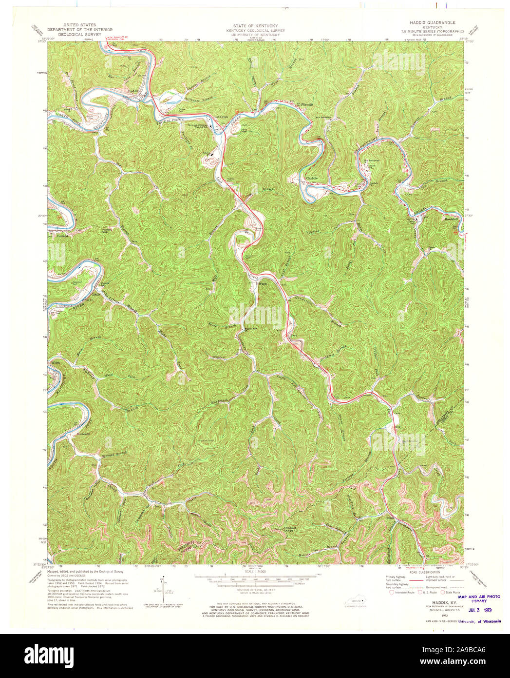 USGS TOPO Map Kentucky KY Haddix 708794 1972 24000 Stock Photo - Alamy
