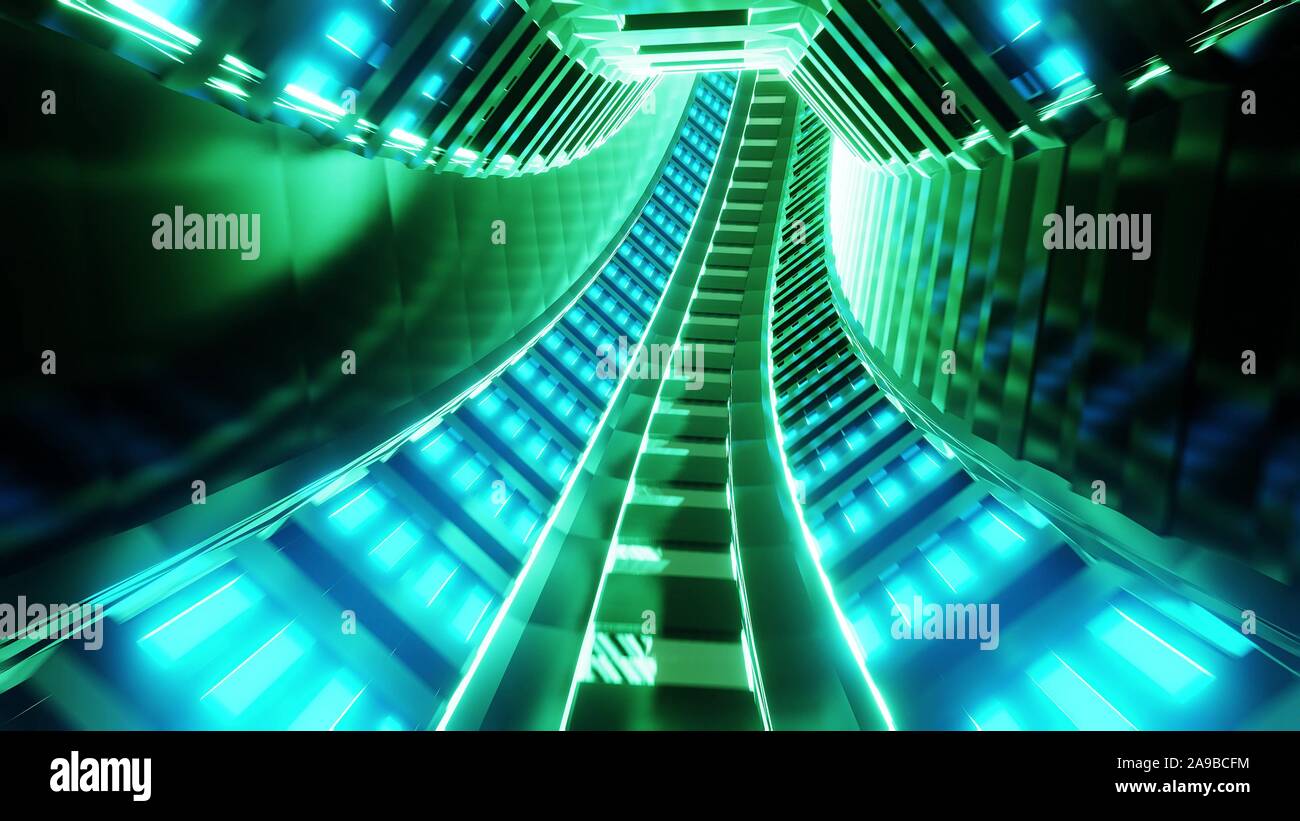 futuristic scifi train / subway tunnel corridor 3d illustration ...