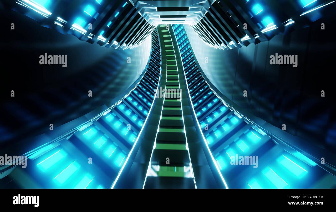 futuristic scifi train / subway tunnel corridor 3d illustration ...