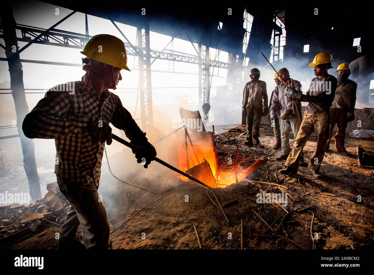 Bangladesh – May 19, 2015: Blast furnace in the melt steel works, risky ...