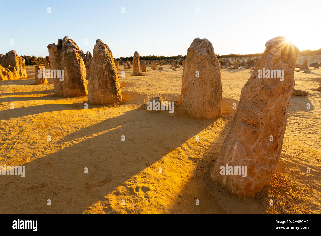 The Pinnacle Desert at sunset, limestone formations at Nambung National ...