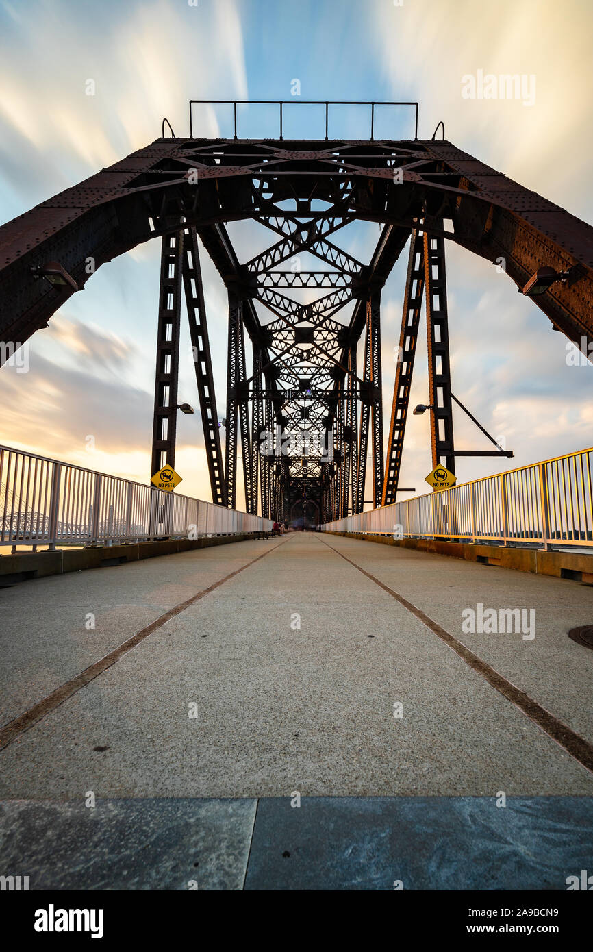 A long exposure of a Big Four Bridge in downtown Louisville, KY that ...