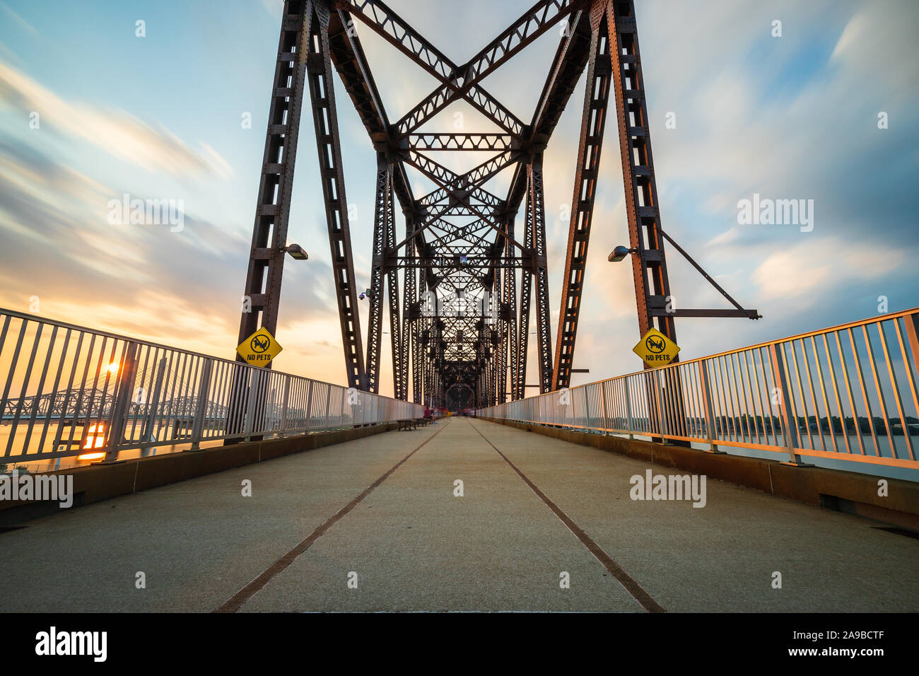 A long exposure of a Big Four Bridge in downtown Louisville, KY that ...