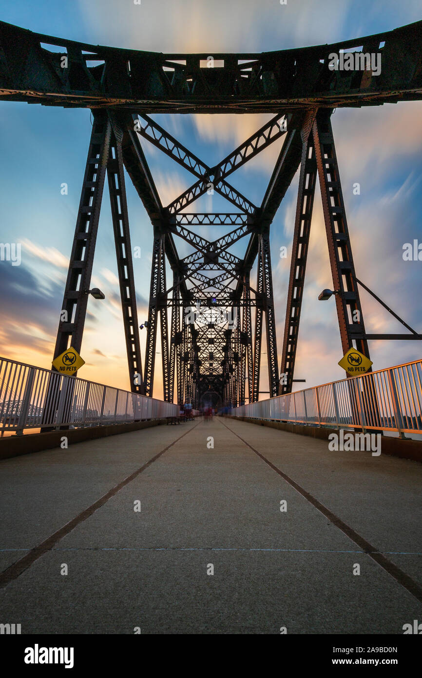 A long exposure of a Big Four Bridge in downtown Louisville, KY that ...