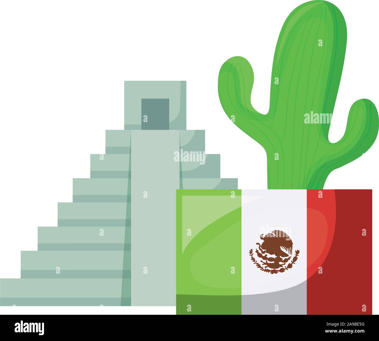 aztec temple with set of icons on white background vector illustration ...