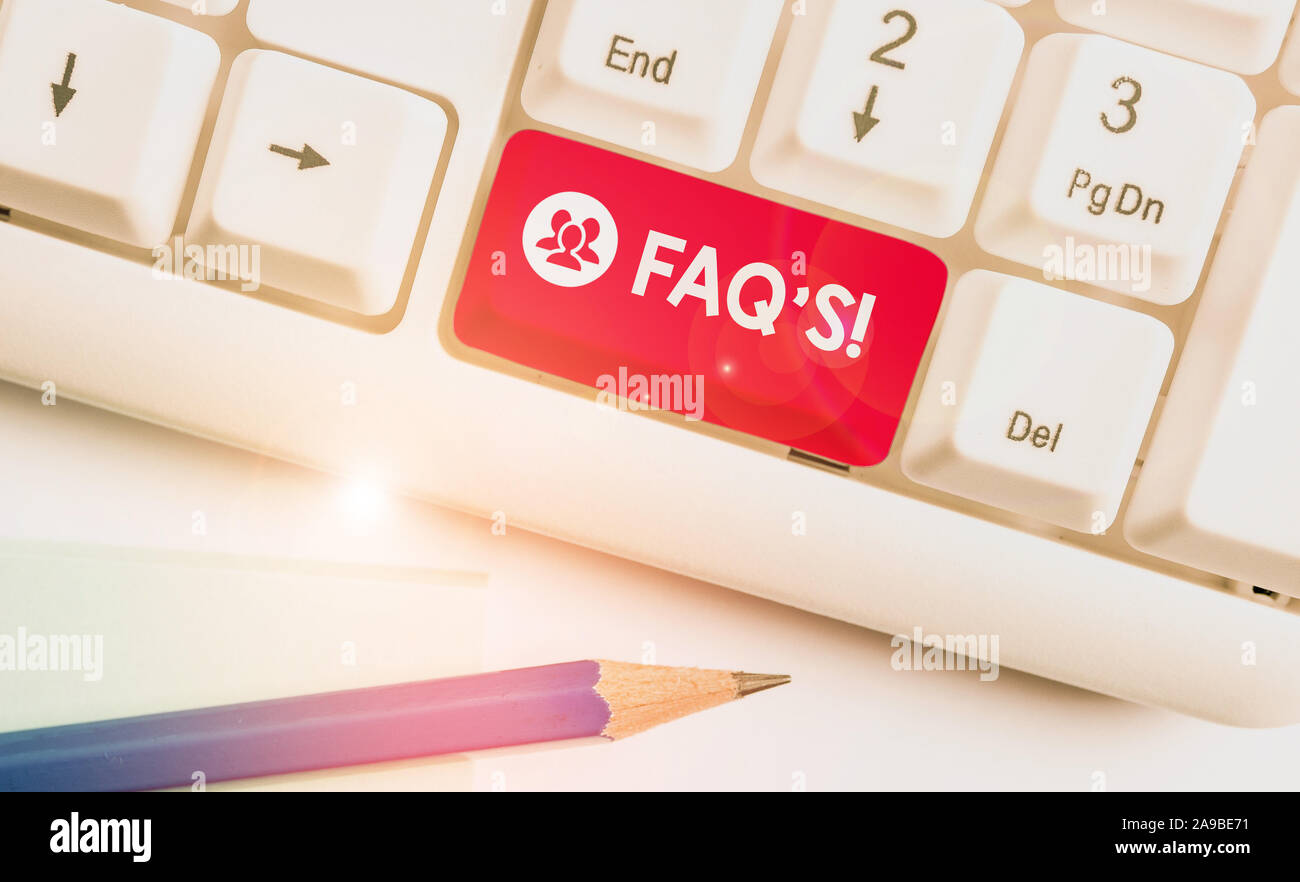 Writing note showing Faq. Business concept for a list of questions and ...