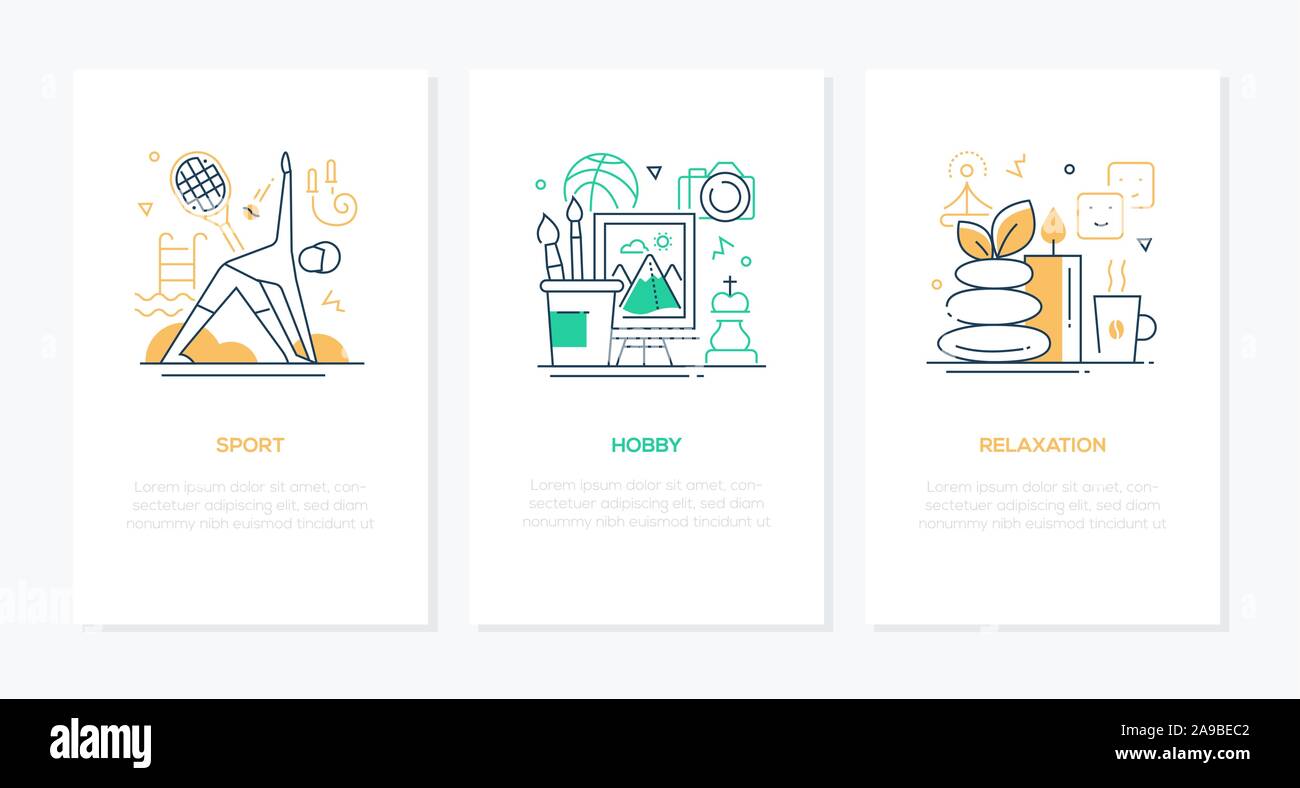 Recreation and leisure - vector line design style banners Stock Vector ...