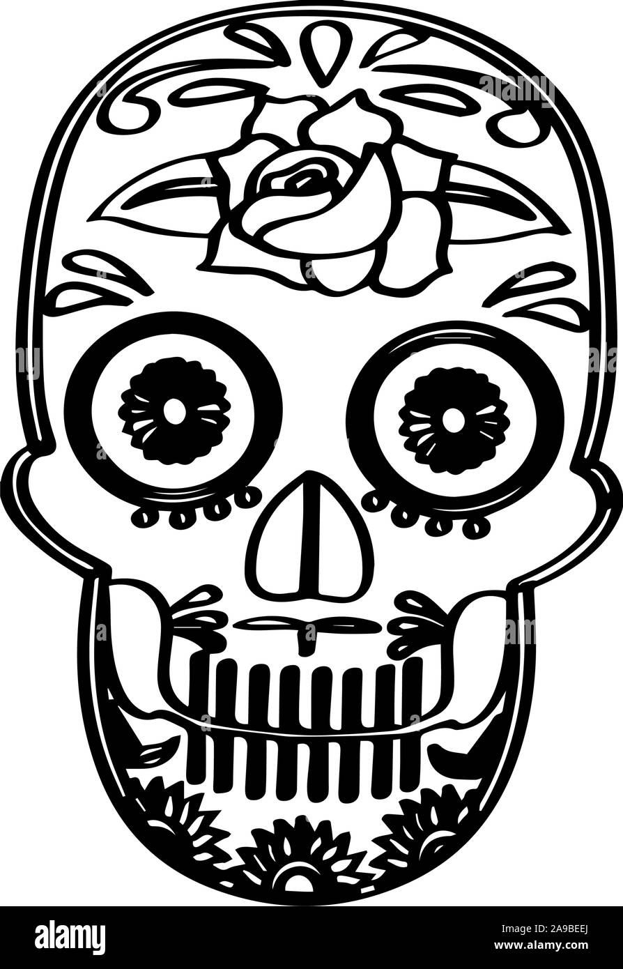 Outline of a mexican skull - Vector illustration Stock Vector Image ...