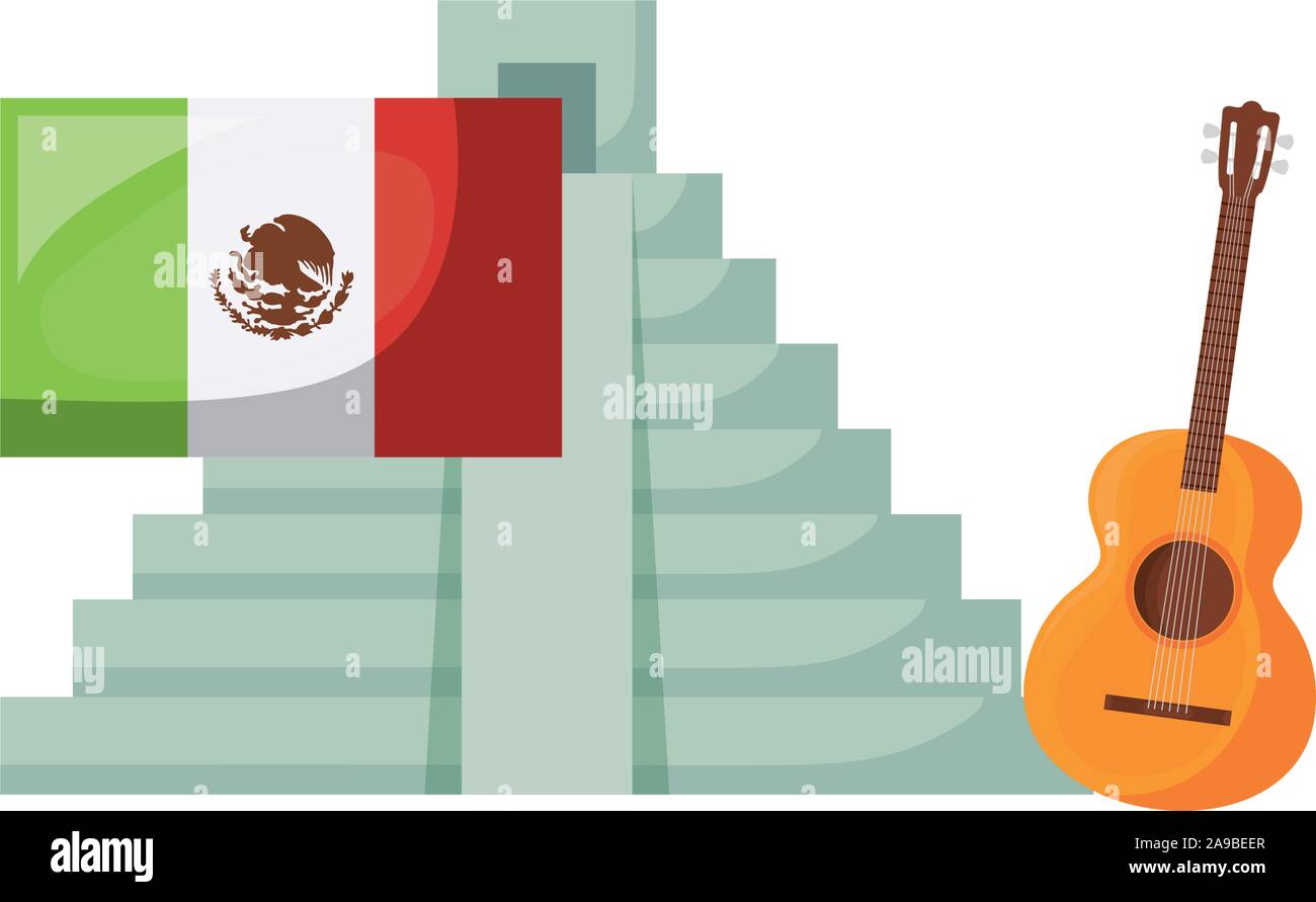 aztec temple with set of icons on white background vector illustration ...