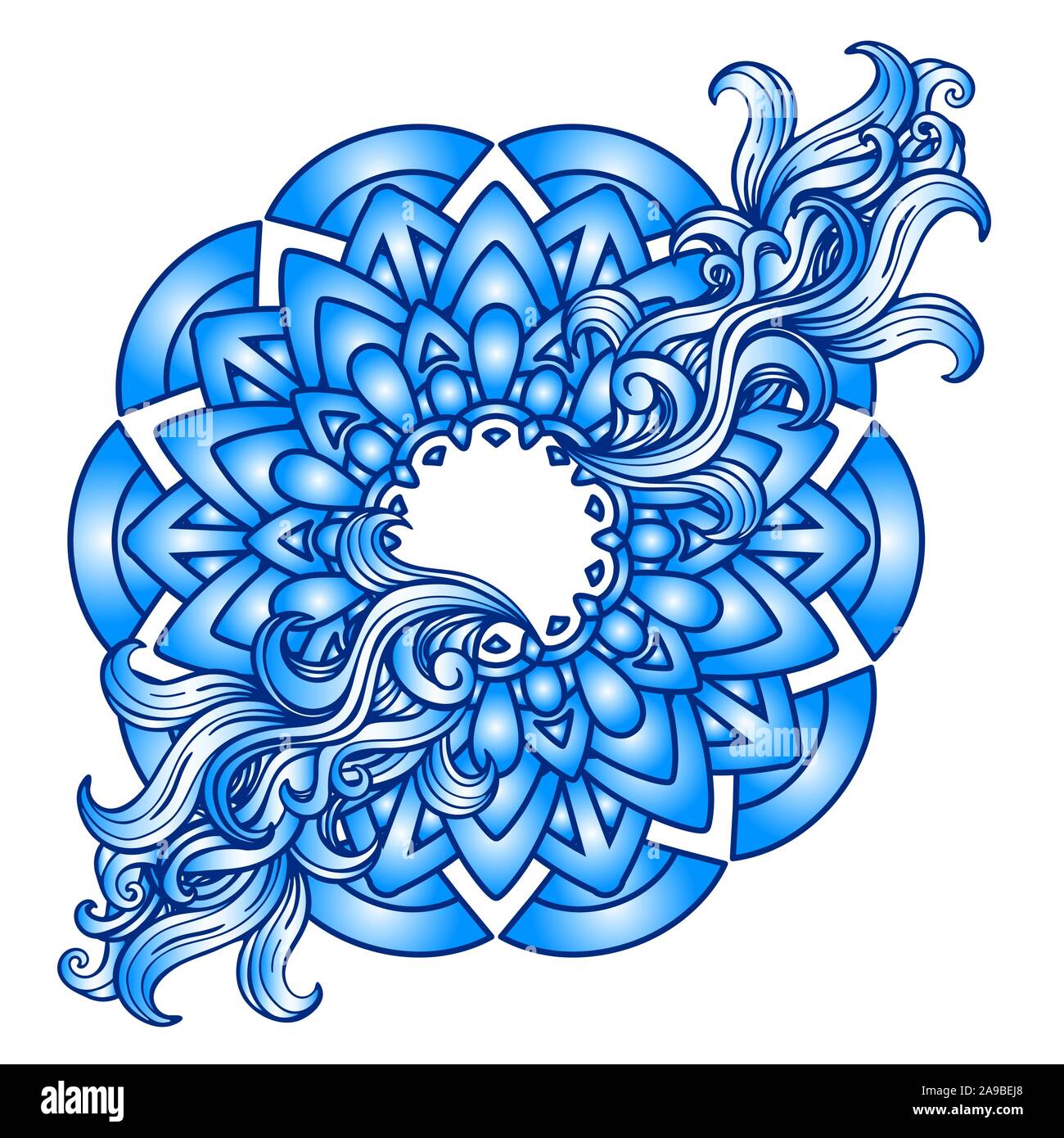 Sea wave mandala with curls and swirls. Ocean ornament. Isolated on ...