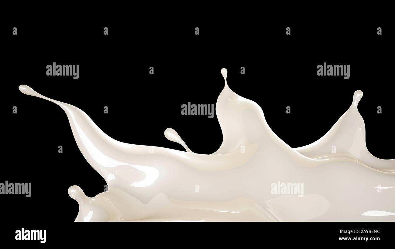 Splash of thick white liquid on a black background. 3d rendering, 3d ...
