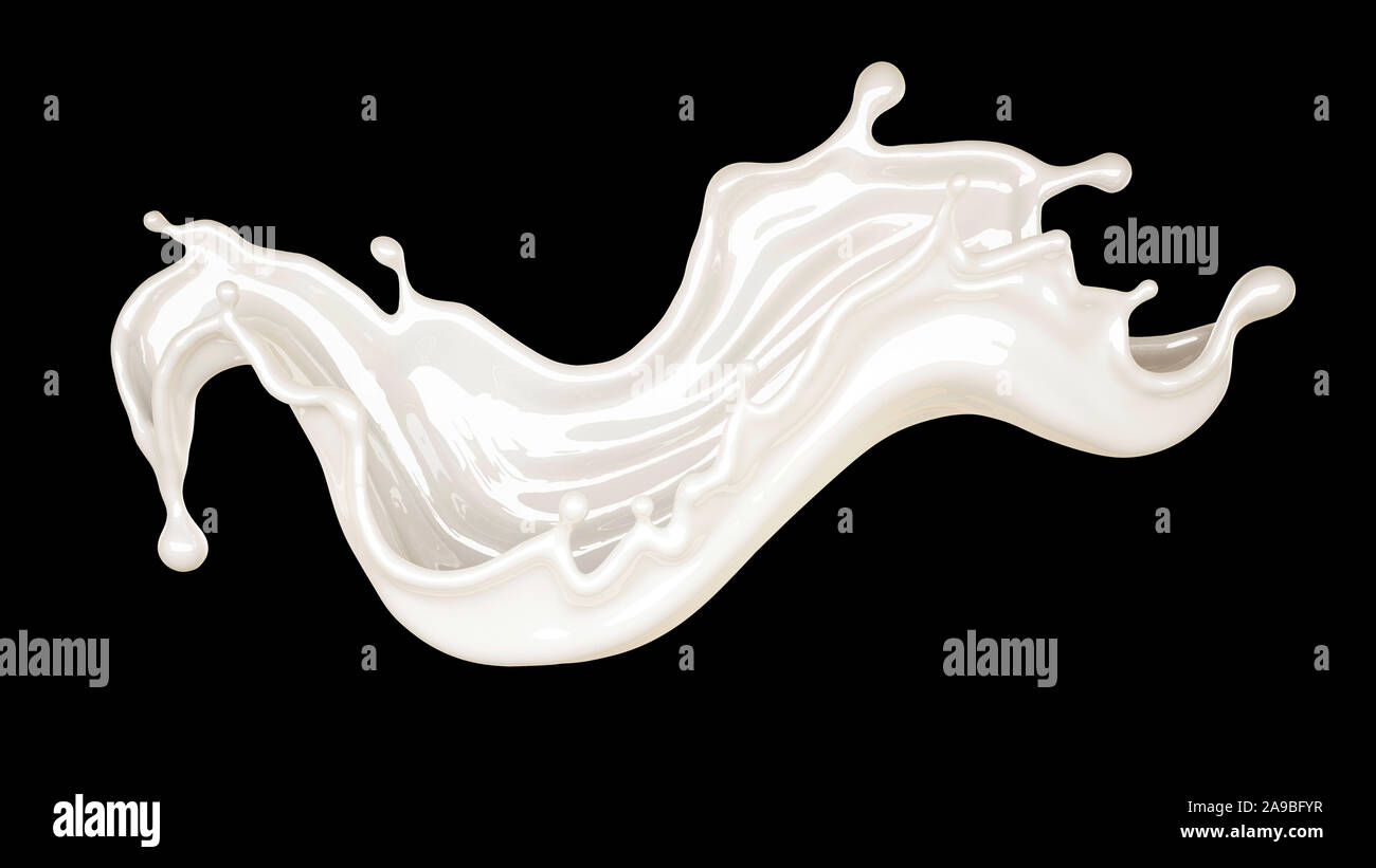 Splash of thick white liquid on a black background. 3d rendering, 3d ...