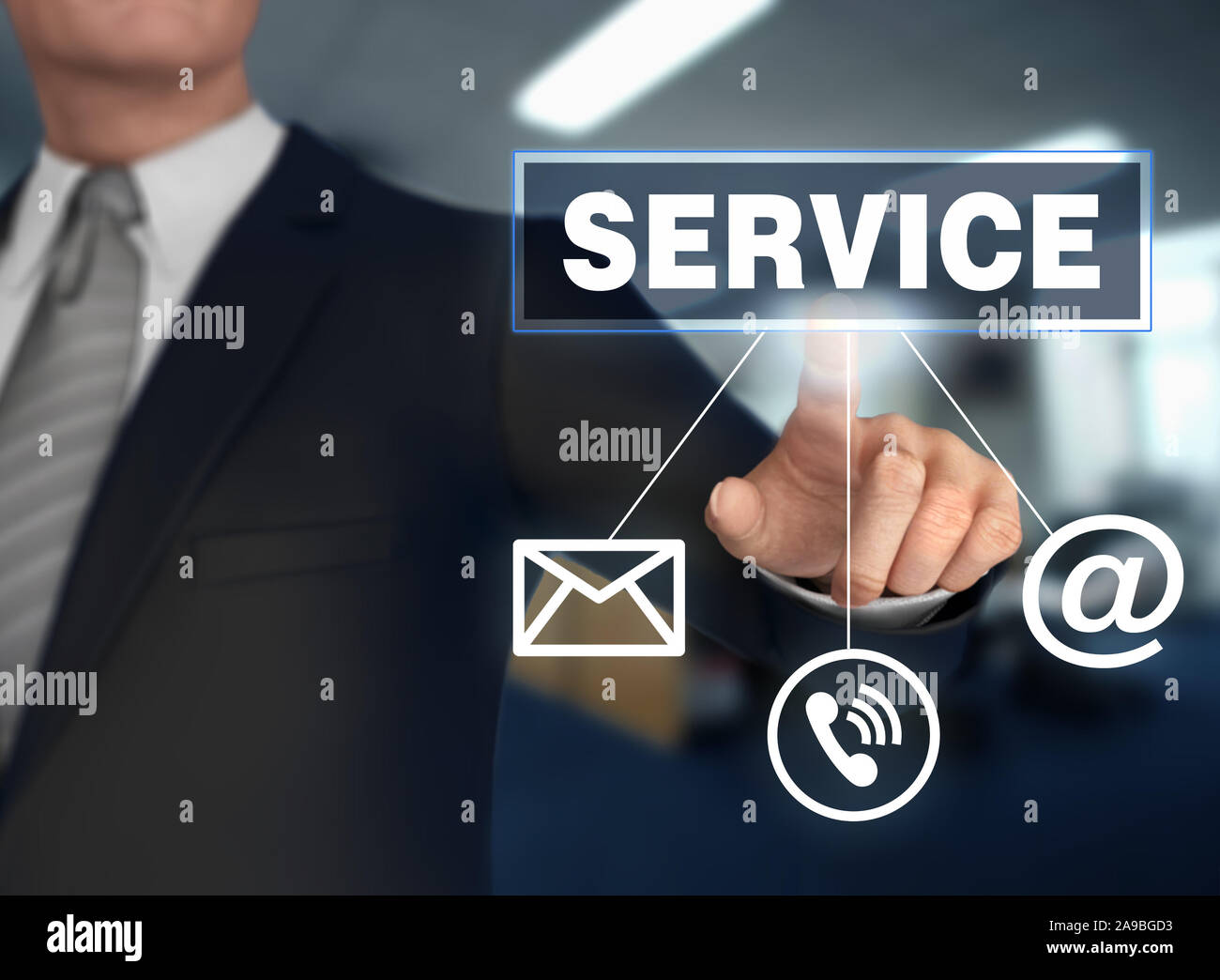 service with finger pushing concept 3d illustration Stock Photo - Alamy