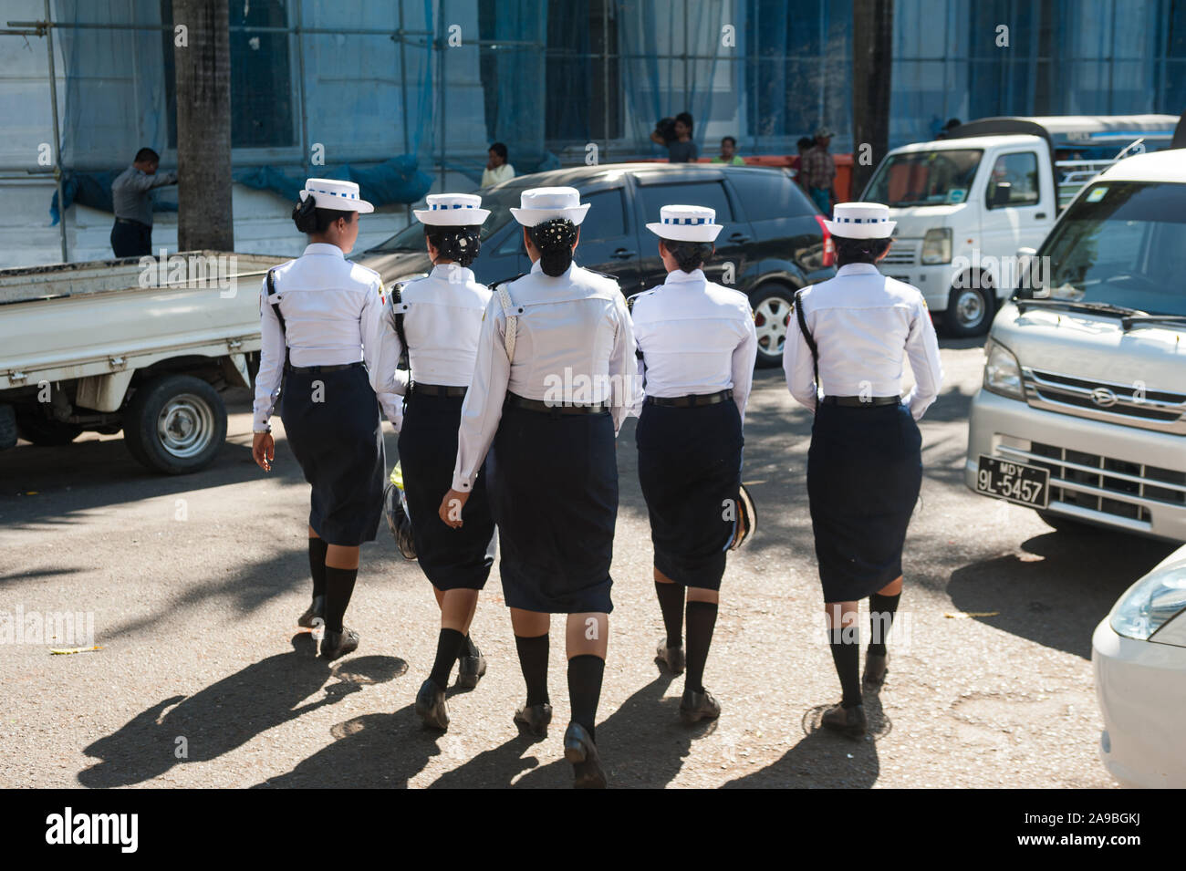 27.01.2017, Yangon, , Myanmar - A group of traffic policemen are ...