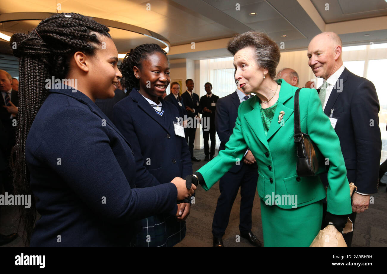The Princess Royal (right) greets students as she attends the Royal ...