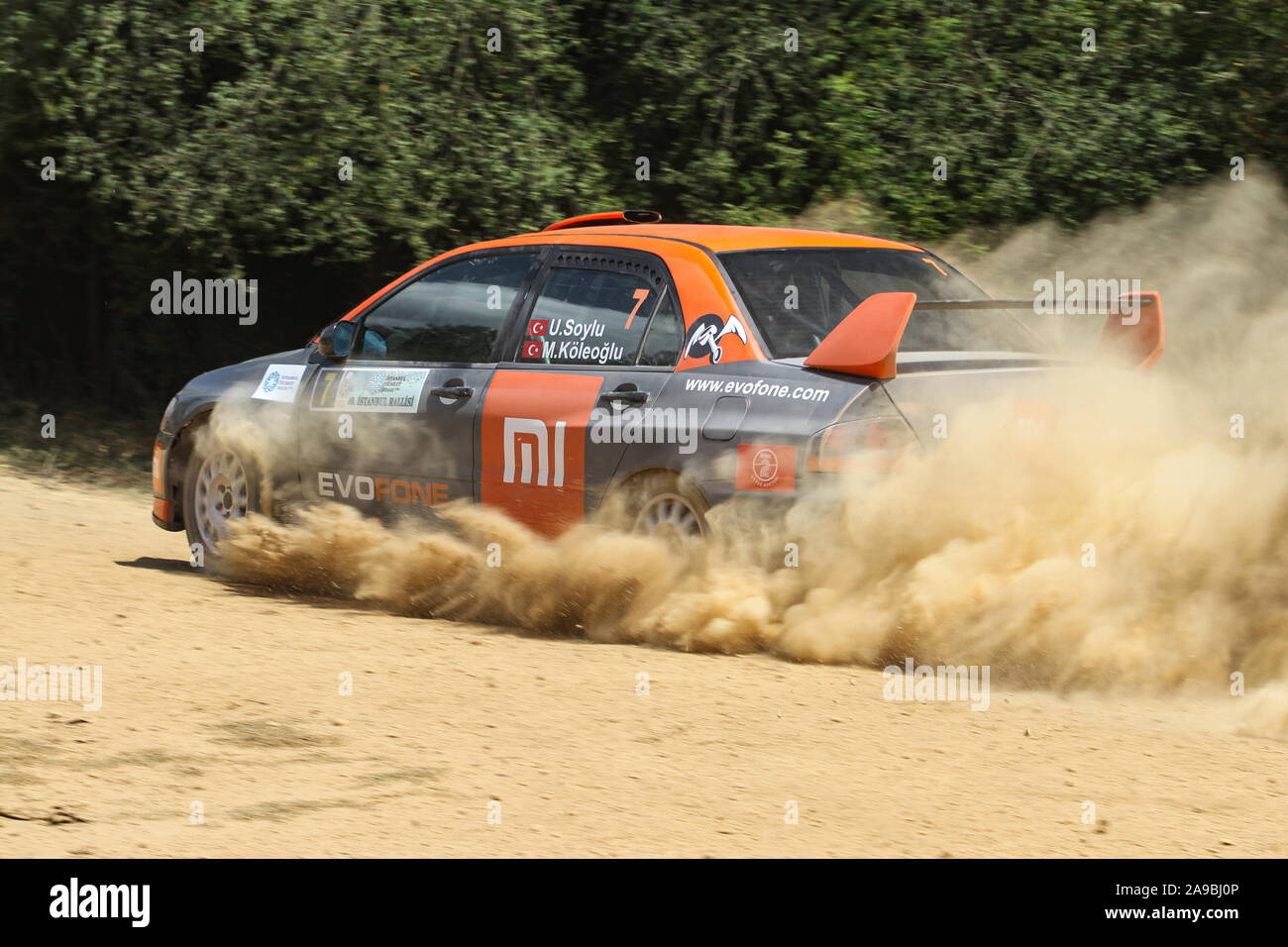ISTANBUL, TURKEY - JULY 06, 2019: Ugur Soylu drives Mitsubishi Lancer ...