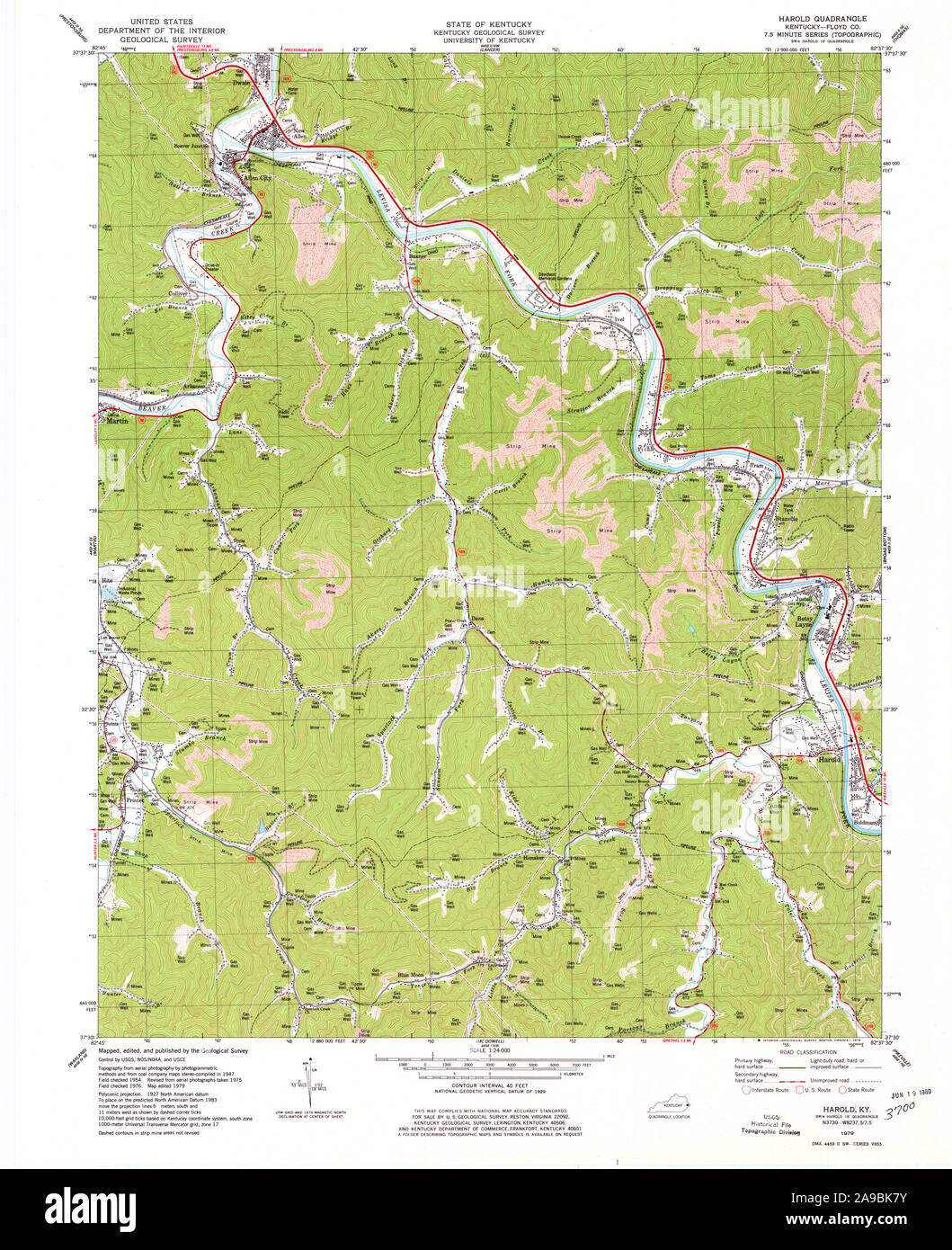 USGS TOPO Map Kentucky KY Harold 803599 1979 24000 Stock Photo - Alamy
