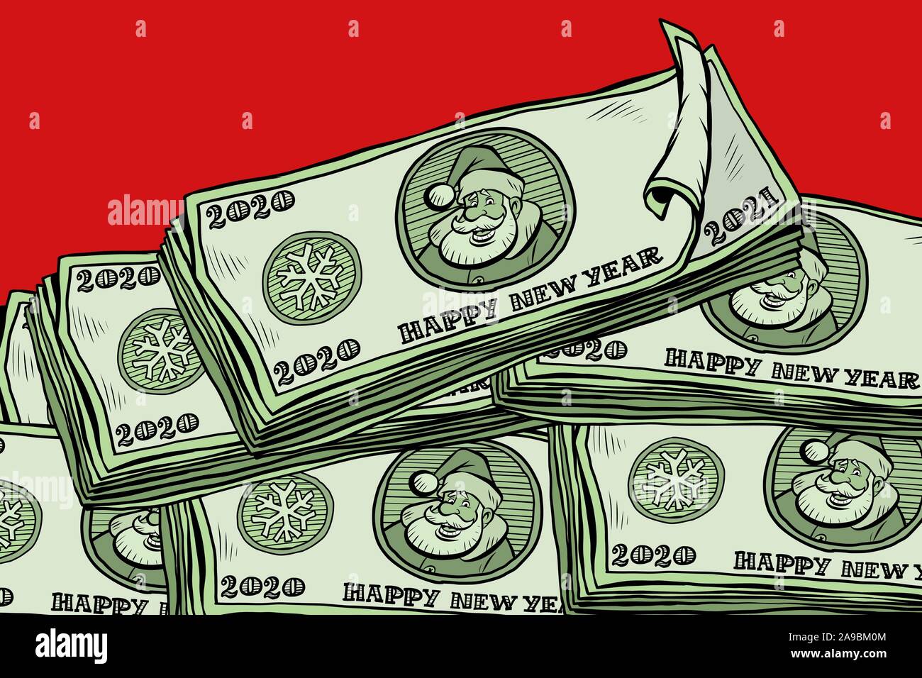 money cash. annual bonus. Santa Claus character Christmas new year ...