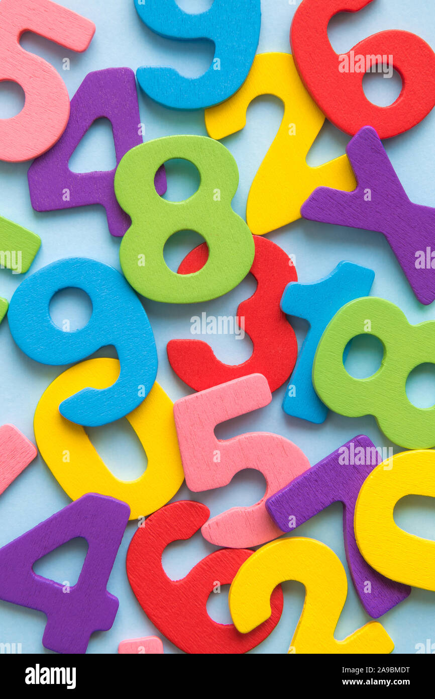 Close up of multicolored wooden numbers back to school abstract Stock ...