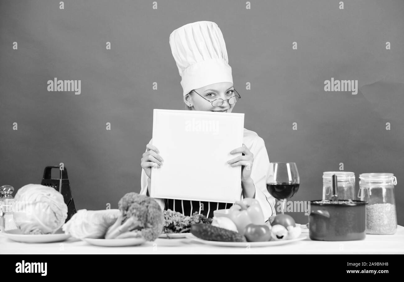 Culinary school concept. Book by famous chef copy space. Professional ...