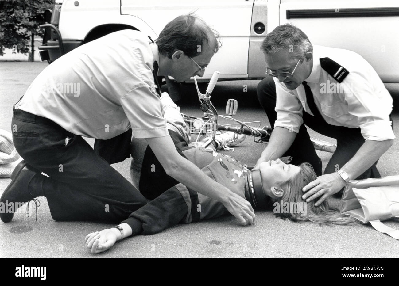 West Bridgford ambulance crew, Nottingham, UK 1990 Stock Photo - Alamy