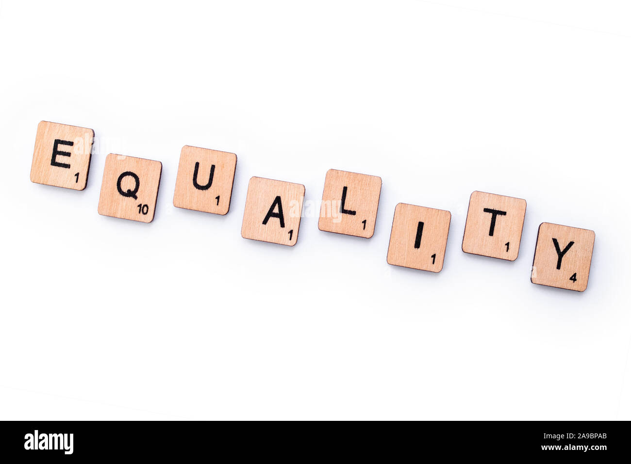 London, UK - February 13th 2019: The word EQUALITY, spelt with wooden ...