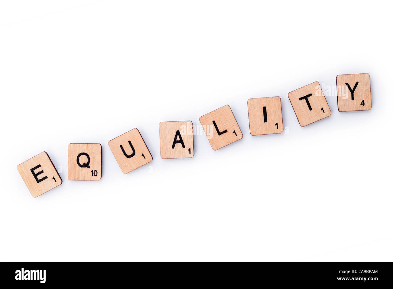 London, UK - February 13th 2019: The word EQUALITY, spelt with wooden ...
