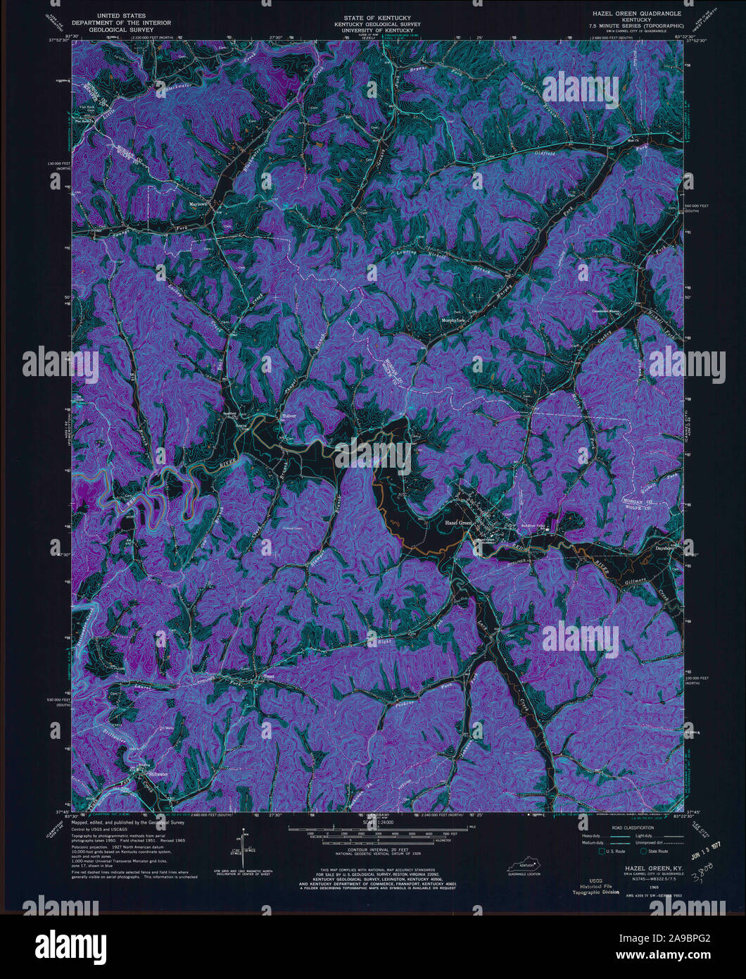 USGS TOPO Map Kentucky KY Hazel Green 803606 1965 24000 Inverted Stock ...
