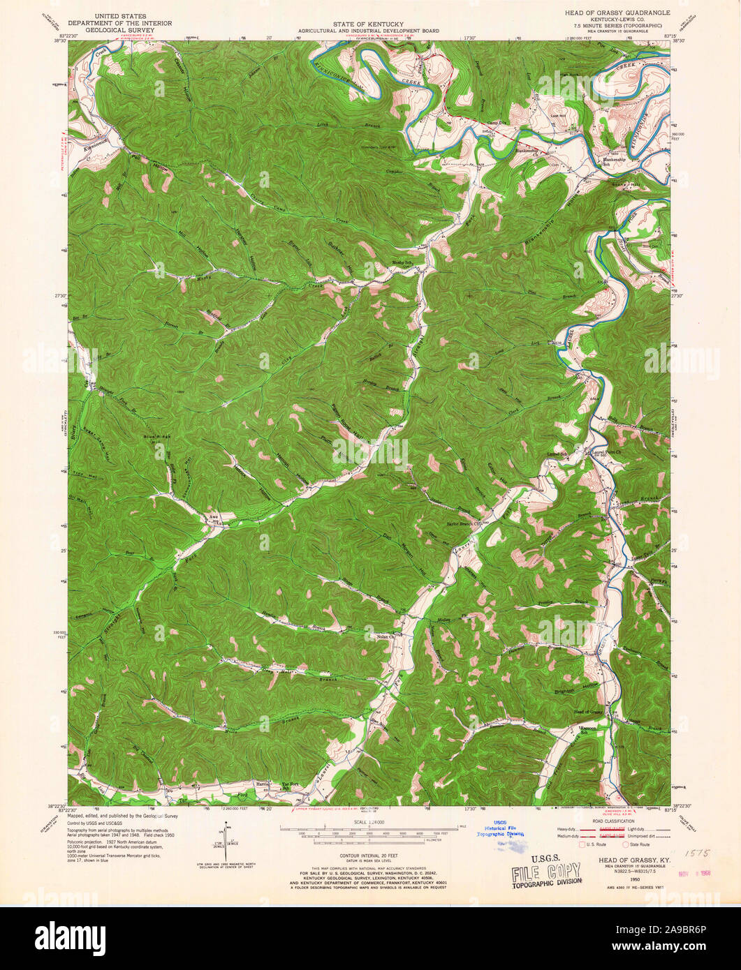 USGS TOPO Map Kentucky KY Head Of Grassy 803608 1950 24000 Stock Photo ...