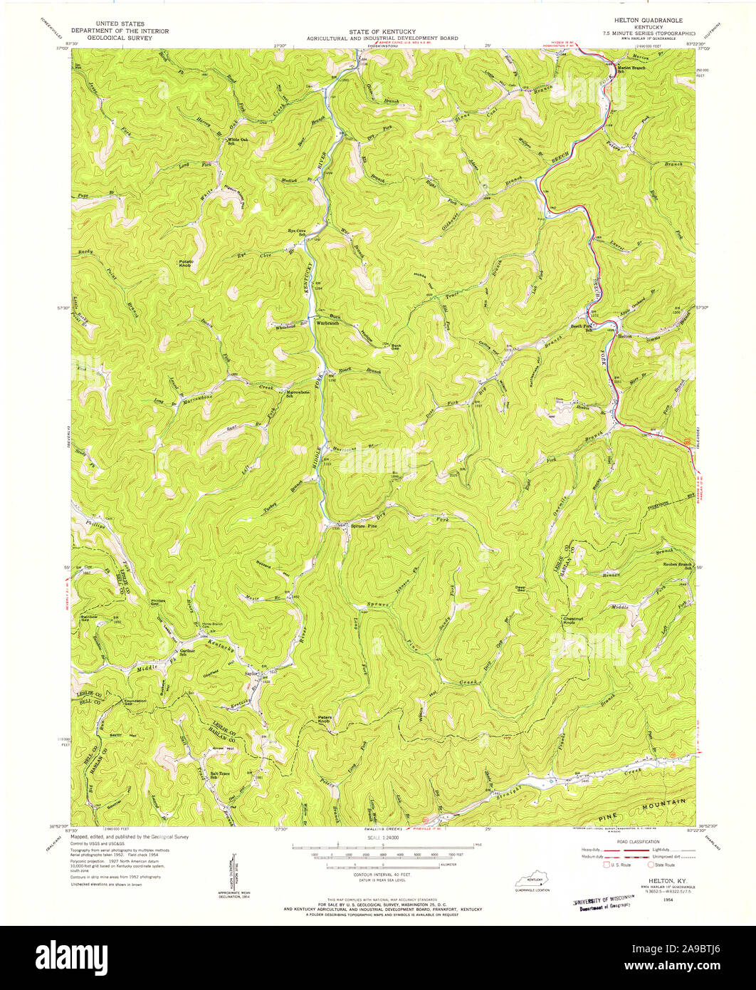 USGS TOPO Map Kentucky KY Helton 708870 1954 24000 Stock Photo - Alamy