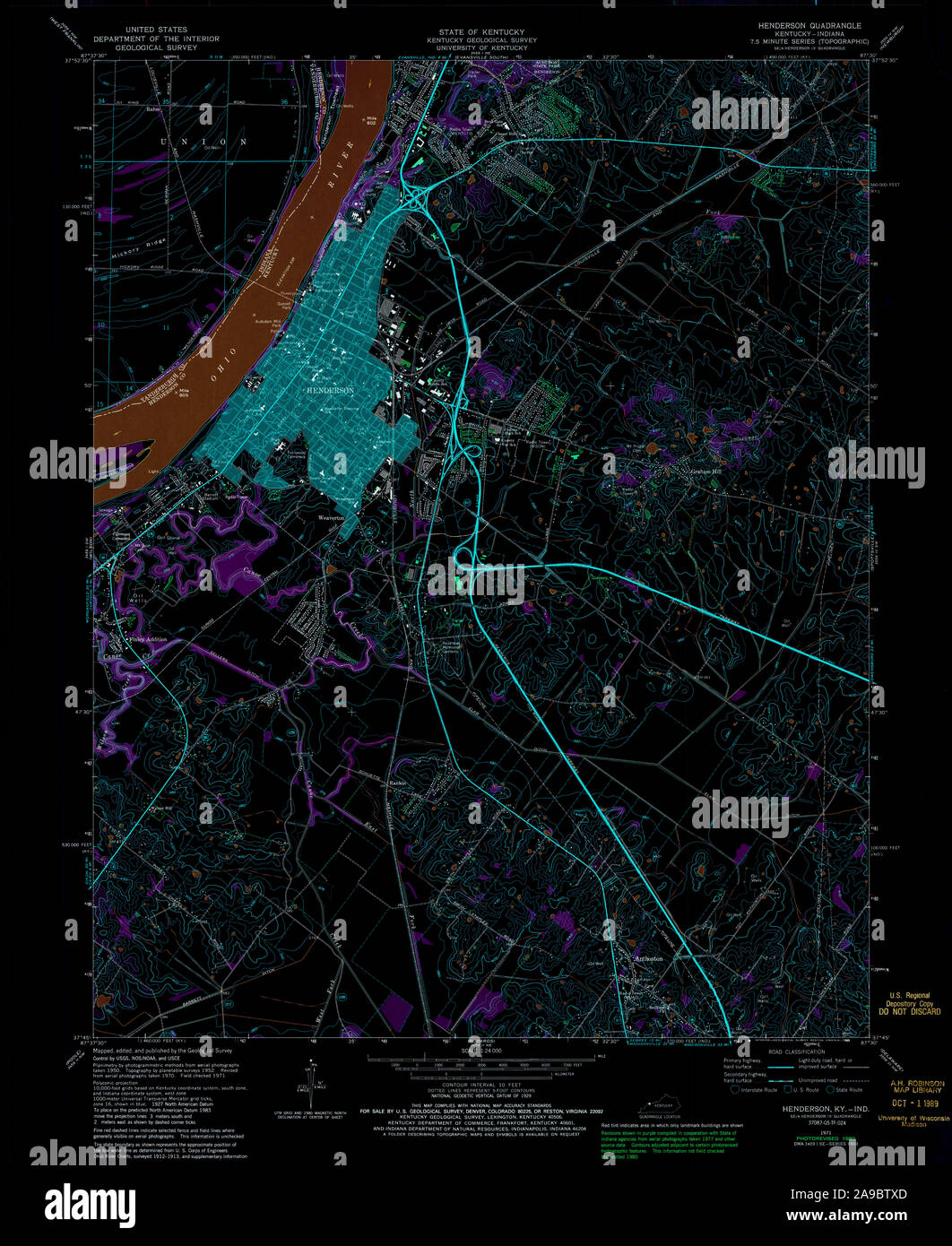 USGS TOPO Map Kentucky KY Henderson 708873 1971 24000 Inverted Stock ...
