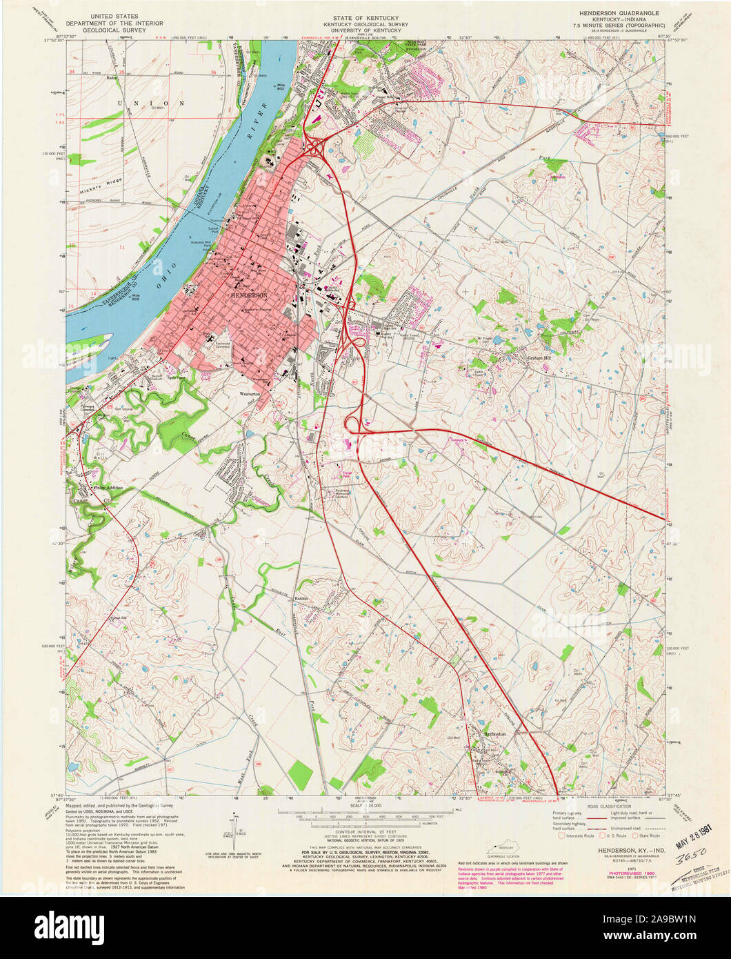 USGS TOPO Map Kentucky KY Henderson 803615 1971 24000 Stock Photo - Alamy