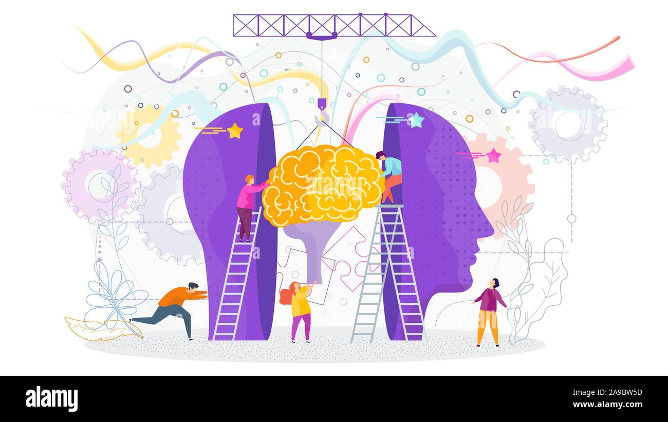 Tiny people insert a brain into a human head Stock Vector Image & Art ...