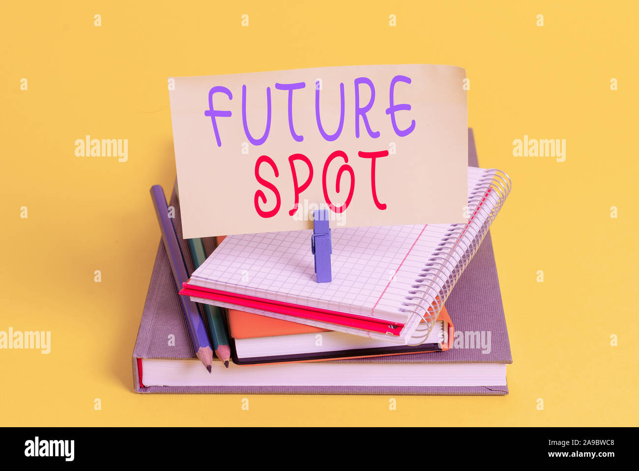 Conceptual hand writing showing Futuro Spot. Concept meaning refers to ...