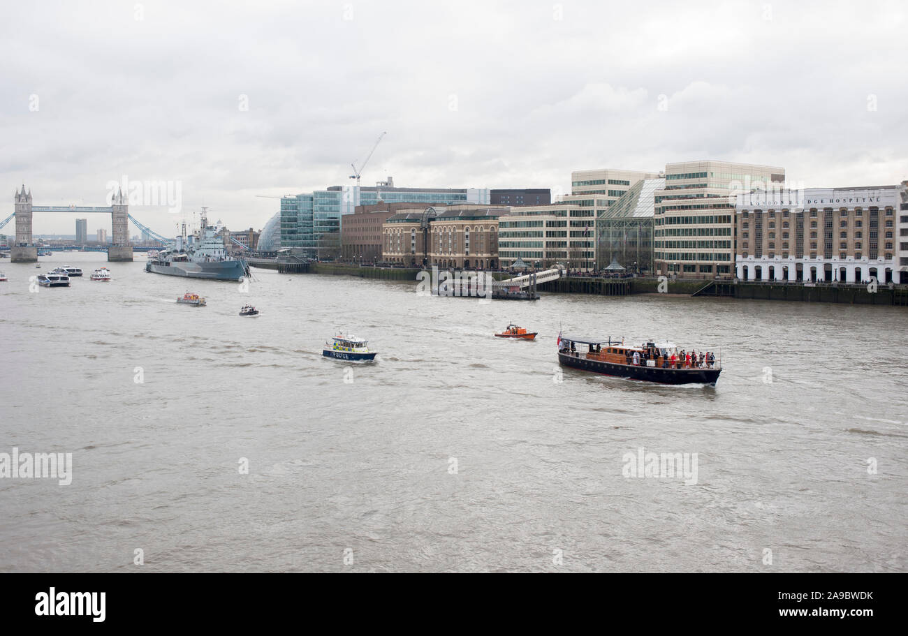 Re-enactment of the funeral of Sir Winston Churchill passing through ...