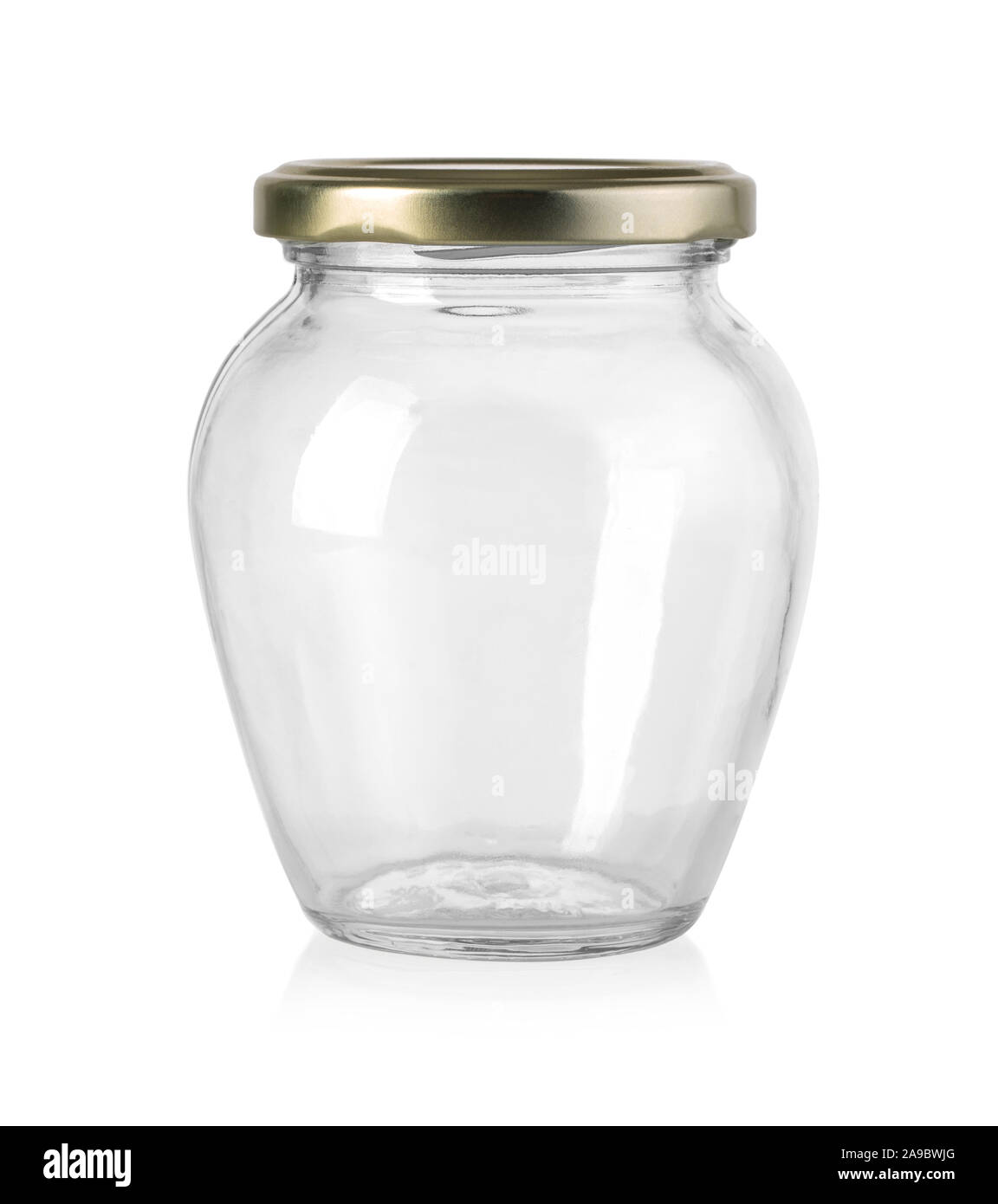 empty glass jar with metal lid isolated on white background with ...