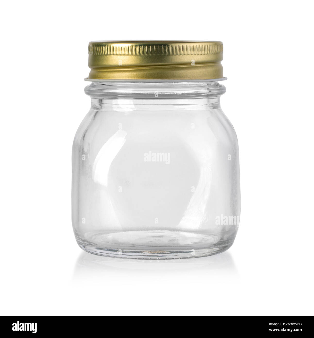 empty glass jar with metal lid isolated on white background with ...