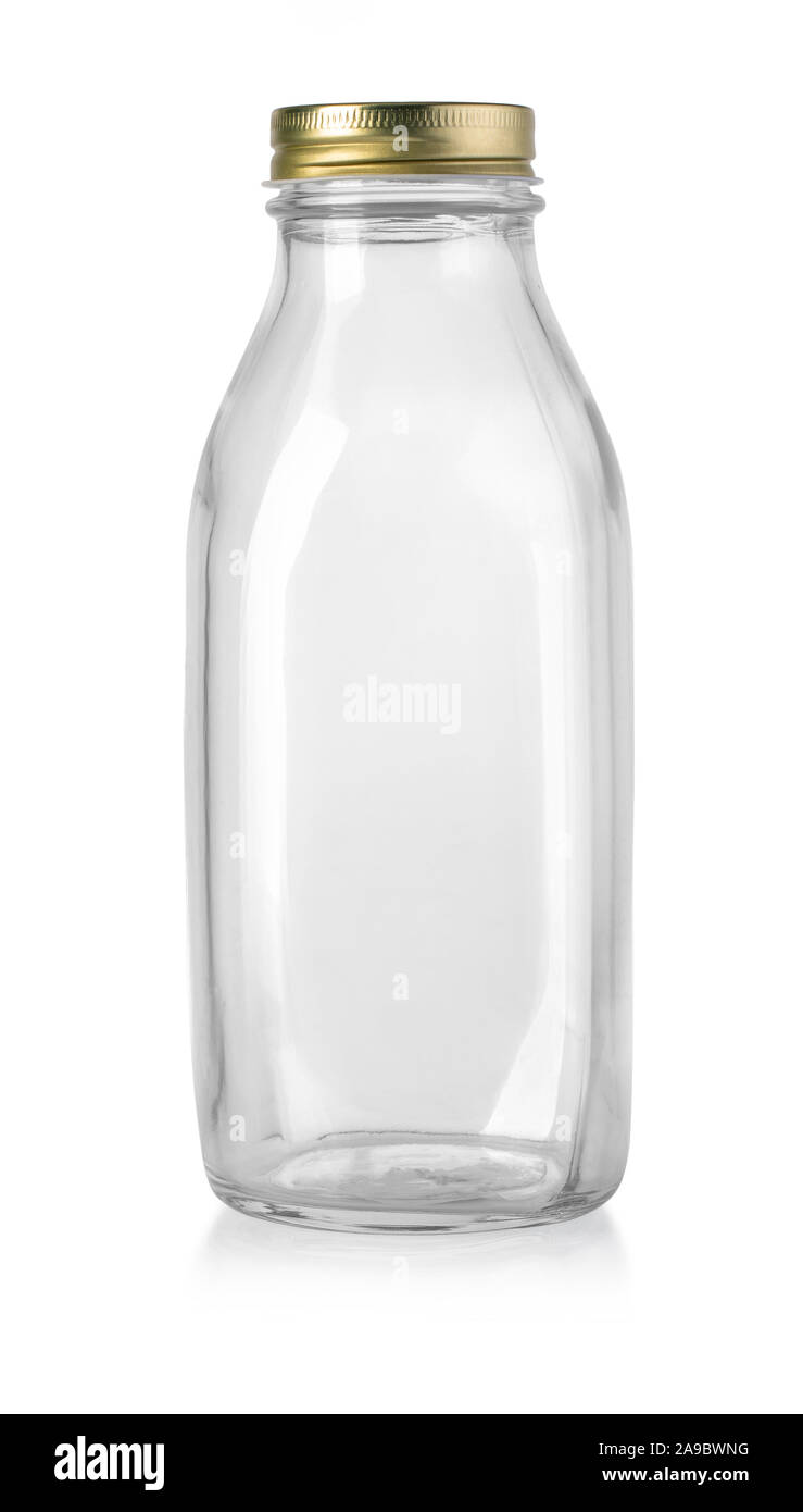 empty glass jar with metal lid isolated on white background with ...