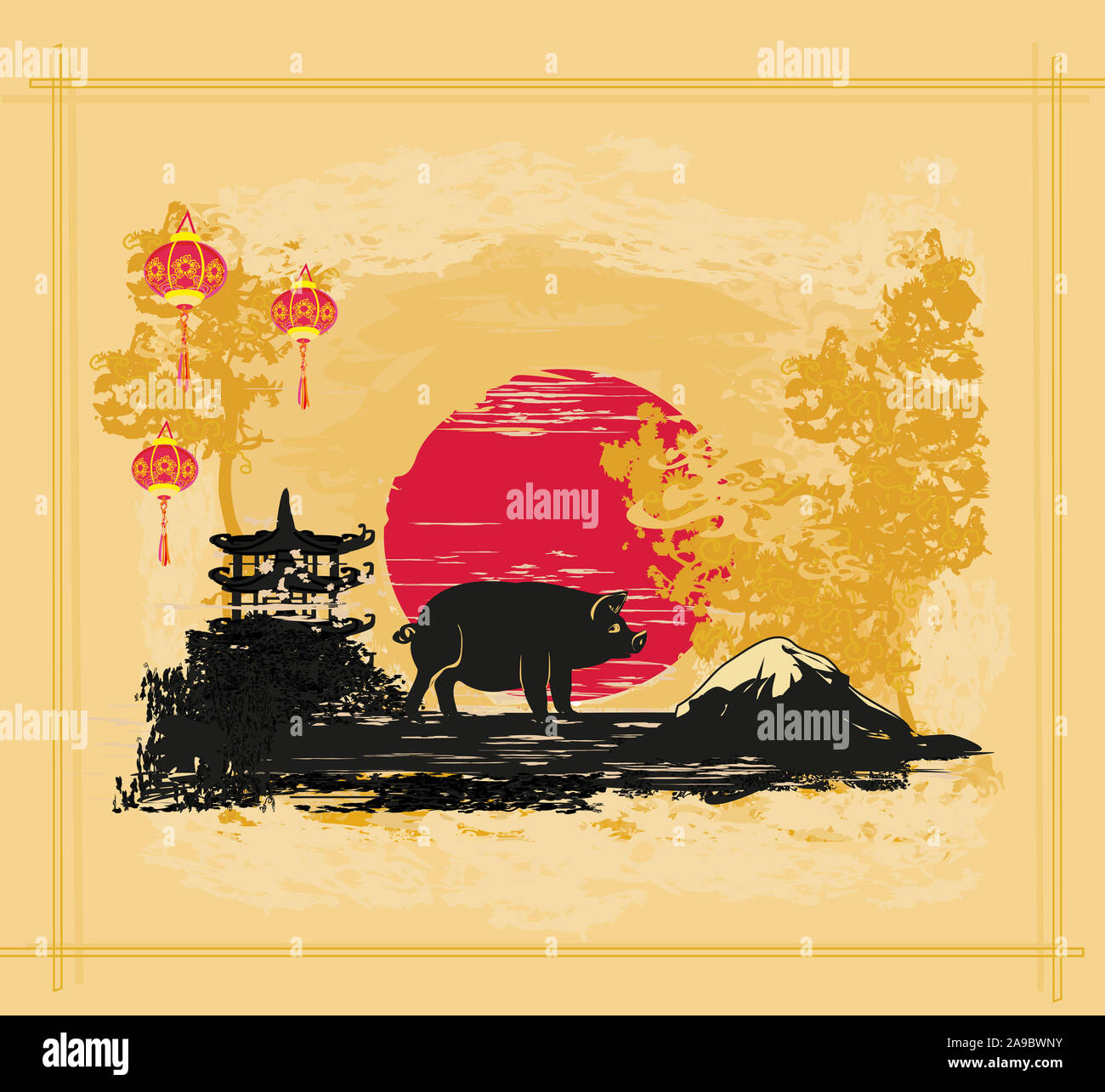 Chinese zodiac the year of Pig Stock Photo - Alamy