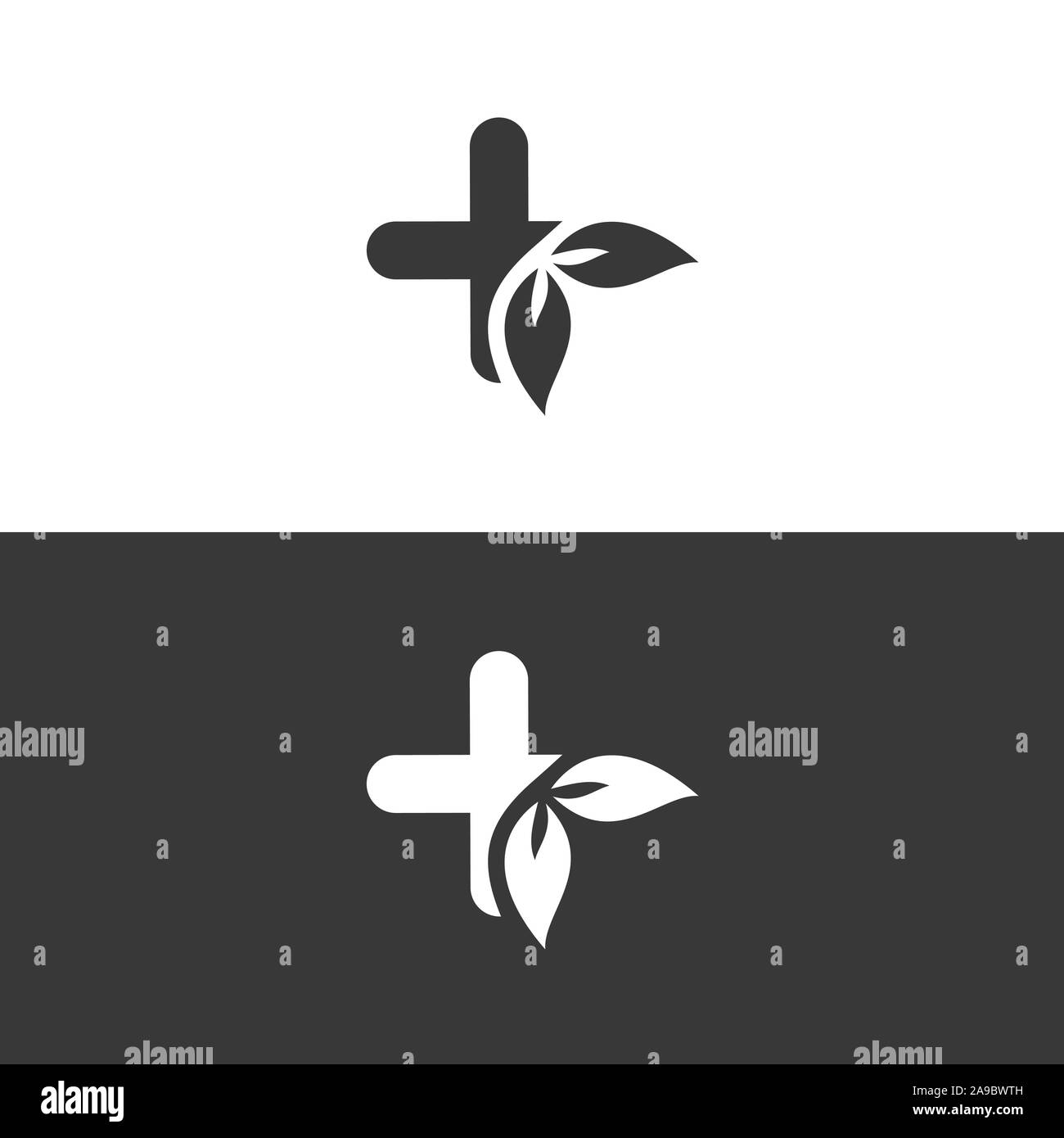 Pharmacy cross with leaves. Isolated image. Flat pharmacy vector ...