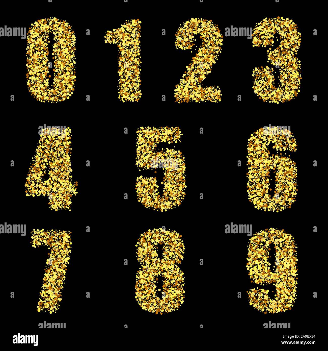 Set of stylized gold textured numbers with metallic sheen Stock Vector ...