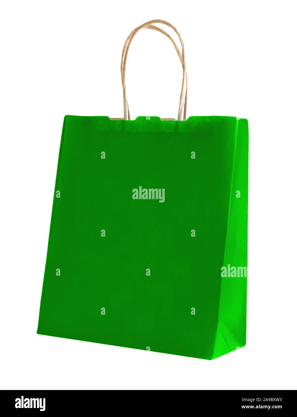 Green paper bag on white background Stock Photo - Alamy