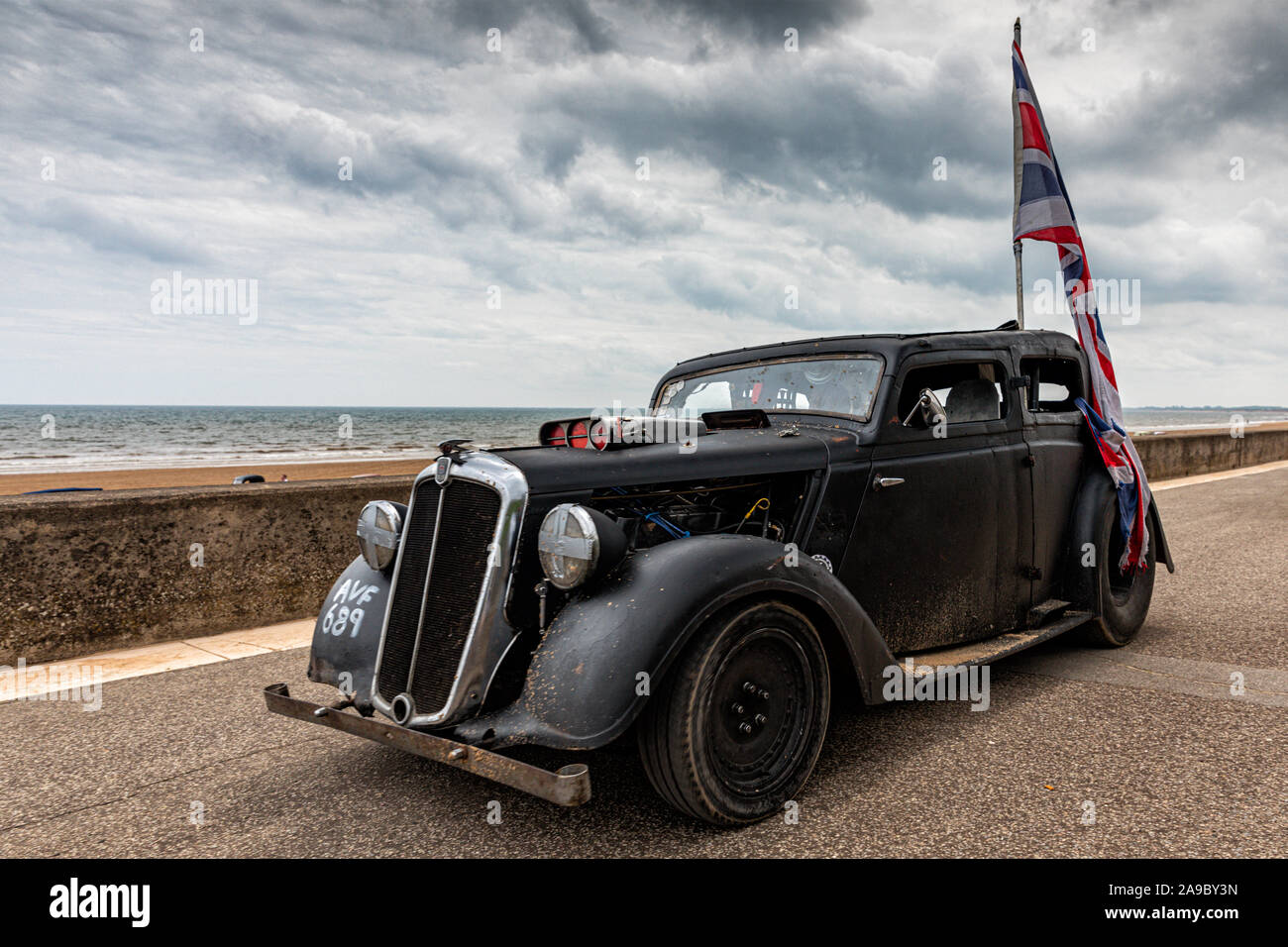 A vintage 1936 Morris 12 hot rod at "Race the Waves" event, where cars ...